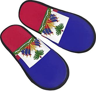Generic Pantoufles De Voyage Drapeau DHa&iuml;ti Unisexe Fourrure Pantoufles Antid&eacute;rapant Chaussons Pour Homme Spa H&ocirc;tel L