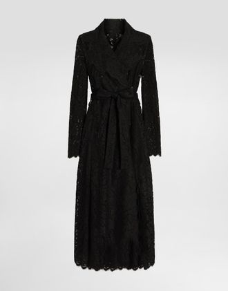 Dolce & Gabbana Zweireihiger Langer Mantel Aus Kordelspitze - Frau M&auml;ntel Und Jacken Schwarz 44