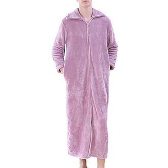 Generic Peignoir pleine longueur pour homme - Fermeture &eacute;clair - Polaire avec col &agrave; revers en fourrure - Peignoir uni pour lhiver et lautomne - Peignoir pour 