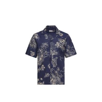 Moncler Moncler Floral Print Short Sleeve Cotton Shirt, Men, Blue, Size: Xxl