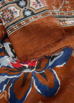 Mango Foulard imprim&eacute; floral orange br&ucirc;l&eacute; - Femme - Taille unique - MANGO