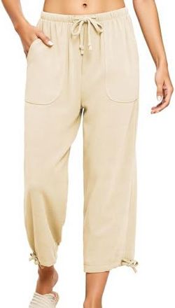 Generic Pantalon en coton et lin pour femme - Jambe large - Pantalon de plage d&eacute;t&eacute; pour femme - Confortable - Pantalon de yoga Palazzo XIYU26083, beige, XXL