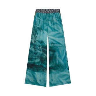 Pierre-Louis Mascia Femme, Pantalons, Bleu, Taille: 36 FR Pantalon Palazzo en Soie Élégant Large