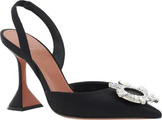 Amina Muaddi Womens Begum Sling 95 Shoes Black Satin Pumps High Heel