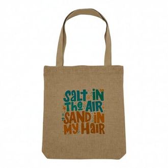 Fabulous Sac Shopping Tote Bag Aspect Lin - Salt in the Air Sand in My Hair Vacances Plage Mer - Sac de Courses Toile Epaisse 360g Beige Naturel Cabas Port&eacute; Ep
