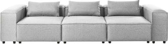 Beliani 3-Sitzer Sofa Grau Stoff mit Kissen Modular Freistehend Niedrig Dicke N&auml;hte Modernes Design Wohnzimmer Modulsofa Kunstledersofa