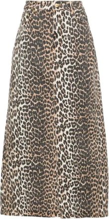 Ganni Femme, Jupes, Multicolore, Taille: 36 FR Leopard Denim Maxi Slit Skirt