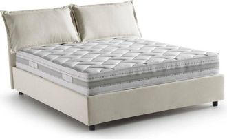 Dmora Doppelbett Dmelott, Containerbett mit Stoffbespannung, 100% Made in Italy, Front&ouml;ffnung, inklusive Matratze 140x190 cm, Beige - Dmora