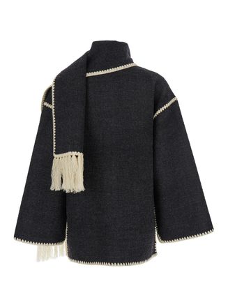 Toteme Womens Wool-Blend Jacket With Scarf Detail, Grey Coat