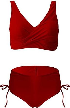 Generic Maillot De Bain Short Femme- Ensemble Bikini R&eacute;Tro Fronc&eacute; Taille Haute pour Maillot De Bain Deux Pi&egrave;Ces Imprim&eacute; Tankini