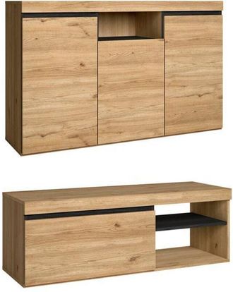 Skraut Home Skraut Home - Set Naturale Wohnzimmer Esszimmer, Beistellm&ouml;bel, Buffet-TV-Schrank 120cm Eiche schwarz nordische