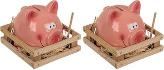 Out of the Blue Keramik Spardose im Schweinchen Design ca. 13 cm Sparschwein mit Hammer & Stall (Packung mit 2)