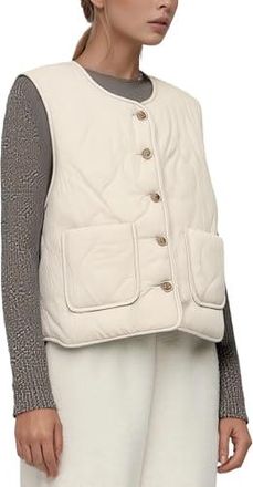 Generic Vestes r&eacute;versibles 2026 pour femmes, veste dhiver chaude sans manches avec poches, veste dext&eacute;rieur douillette, fausse veste dhiver, blanc, XXL