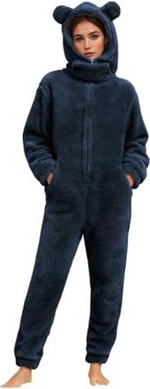 Generico Combinaison pour homme longue pyjama moelleux en polaire onesie pyjama pour homme en peluche avec oreilles dours compos&eacute; de 2 pi&egrave;ces : maillot &agrave; capuc