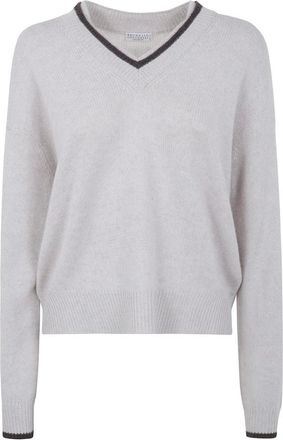 Brunello Cucinelli Femme, Pulls, Gris, Taille: 42 FR Pull en cachemire &agrave; col en V