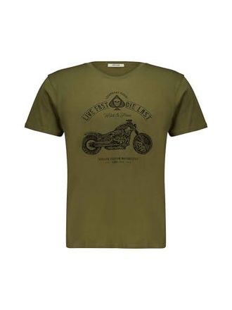 Deeluxe T-shirt Homme PARK 100% Coton Manches courtes Col rond imprim&eacute; moto print biker - style Rock coupe Regular - Kaki Taille L