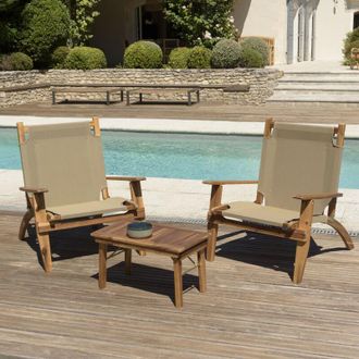 Macabane Macabane - vick - salon de jardin en bois acacia 2 pers - 2 fauteuils et 1 table basse 63,5 x 36 cm