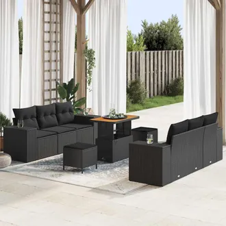 vidaXL Vidaxl Set Divano Da Giardino Con Cuscino 9 Pcs Nero Poly Rattan