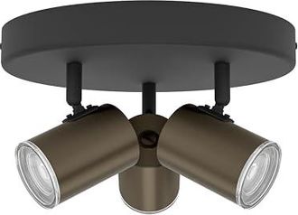 Eglo Deckenlampe Consuma 1, runder Deckenstrahler 3-flammig, Spot Deckenleuchte Badezimmer, Badlampe Decke aus Metall in Schwarz und Bronze, GU10 Fassung, 