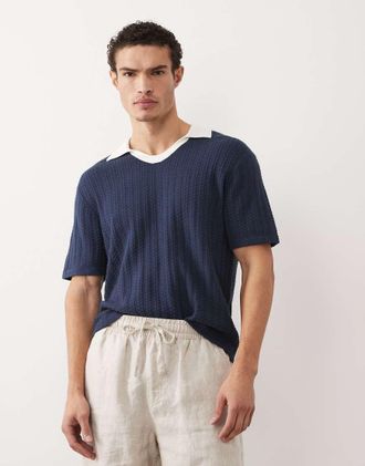 Abercrombie & Fitch Polo &agrave; col contrastant - Bleu