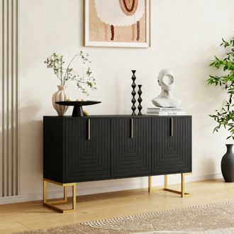 Generic 3-türiges Sideboard mit U-förmigen Türen & Metallgriffen - Moderner Schrank mit Verstellbaren Regalen & Sockel, Schwarz - Für Esszimmer & Küche (Black
