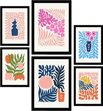 Nacnic Lot de 6 Affiches Minimalisme aux Couleurs Pastel. Flower Power. Impressions de paysage et de nature pour la d&eacute;coration int&eacute;rieure et la d&eacute;coration. A