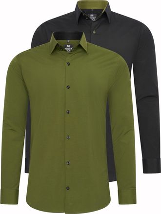 Rusty Neal 2er Set Herren Hemd Kontrasthemd Businesshemd Freizeithemd S M L XL XXL 3XL 4XL 5XL 6XL Cotton-Stretch Doppelpack, Gr&ouml;&szlig;e:2XL, Farbe:2erSet-(44_Khaki)(