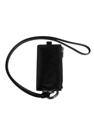 Dolce & Gabbana Mens Black Leather Logo Embossed Lanyard Card Holder Wallet Horse