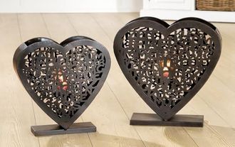 Gilde 2er Set Windlichter - Windlicht - Amore Dunkelbraun - H 37 cm/T 9, 5 cm und H 43 cm/T 12 cm - Glas: H 14 cm &Oslash; 7 cm