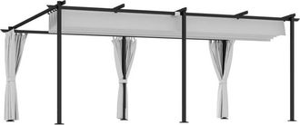 OUTSUNNY Pergola coulissante r&eacute;tractable 3 x 6 m 4 rideaux lat&eacute;raux amovibles alu m&eacute;tal toile gris
