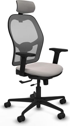 Piqueras y Crespo Ergonomischer Stuhl mit Nackenst&uuml;tze mit 2D-Armen, h&ouml;henverstellbare Lendenwirbelst&uuml;tze und h&ouml;henverstellbares Kopfteil, Grau/Wei&szlig;