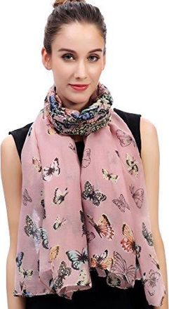 Lina & Lily Écharpe Foulard pour Femme Imprimé Papillon (Vieux Rose)