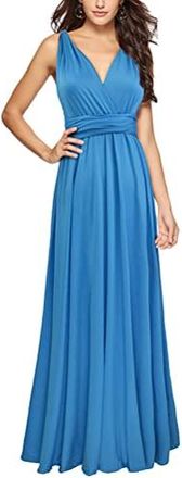 Onsoyours Femme Sexy V-Col Robe Elégante Soirée sans Dos Cocktail Robes Longue Bandage Noces Long Dress Bleu M