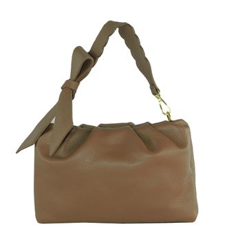 modamoda.de T254 - ital. Damen Henkeltasche Klein aus Leder, Farbe:Blassbraun