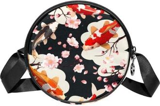 Generic Sac &agrave; bandouli&egrave;re rond rond pour femme, petit sac &agrave; bandouli&egrave;re motif poisson, sac &agrave; dos avec fermeture &eacute;clair, bretelles r&eacute;glables, d&eacute;contract&eacute; pour 
