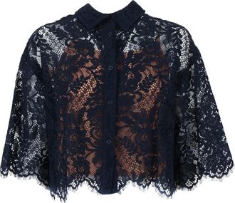 Michael Kors Femme, Blouses et Chemises, Bleu, Taille: 38 FR Corded Lace Short-Sleeve Shirt