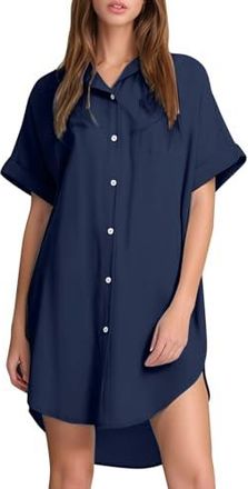 Generic Robe de plage pour femme - Bikini Cover Up - Poncho de plage - Robe d&eacute;t&eacute; &eacute;l&eacute;gante - Manches longues - Chemisier en coton - D&eacute;contract&eacute; - Boutonn&eacute; - Ch