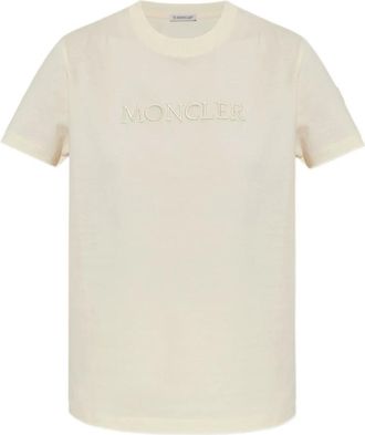 Moncler Femme, Tops, Beige, Taille: 40 FR T-shirt en coton avec logo ton sur ton brod&eacute;