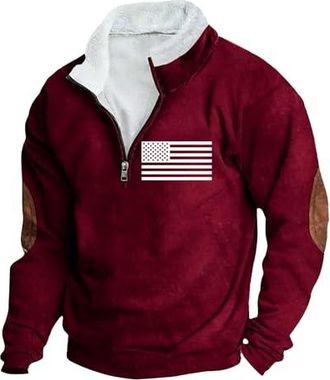 Generic Sweat-shirt en polaire confortable pour homme - Automne et hiver - Manches longues - Demi-fermeture éclair - Imprimé décontracté - Pour la vie quotidi