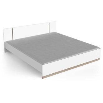 PEGANE Lit 2 places couchage 180x200 couleur blanc mat / ch&ecirc;ne - Largeur 188,3 x Profondeur 204,3 x Hauteur 71,7 cm