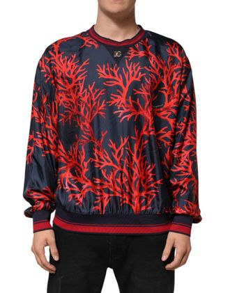 Dolce & Gabbana Mens Coral Print Silk Sweatshirt Navy Sweatshirts