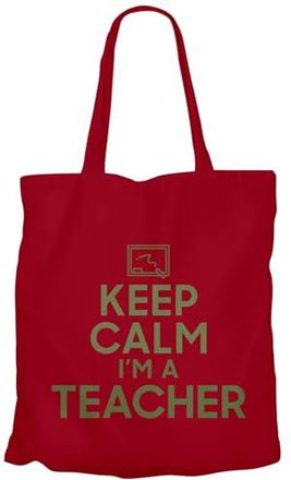 Fabulous Tote Bag Sac Shopping en Toile Rouge - Keep Calm Im a Teacher Métier Professeur Enseignant Maitre - 10 L