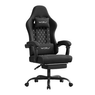 Woltu Chaise Gaming Massante, Chaise Bureau Ergonomique, avec Coussin à Ressorts, Soutien Lombaire Massant, Appui-tête, Repose-Pieds, Tissu Technique, Charg
