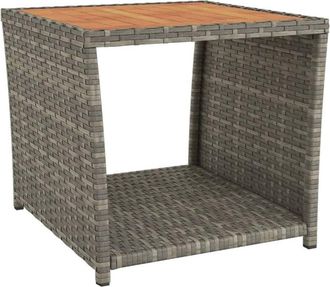 vidaXL Teetisch mit Holzplatte Grau Geflochtene Poly-Rattan Massivakazie