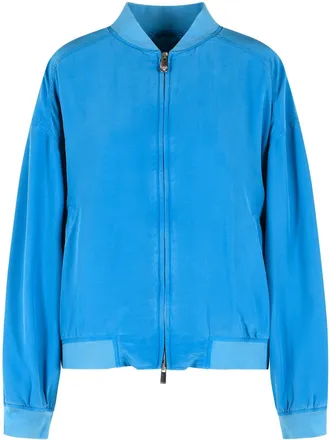 Versace Blouson Avec Zip En Popeline De Soie Bleu Clair