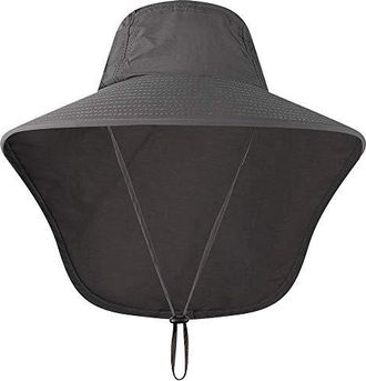 Generic Chapeau de p&ecirc;che &agrave; large bord avec rabat pour le cou pour voyage, camping, randonn&eacute;e, bateau, activit&eacute;s sportives de plein air, gris fonc&eacute;, Taille uni