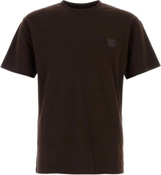 Stone Island Homme, Tops, Brun, Taille: S T-shirt en jersey de coton avec patch logo