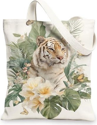 Generic Sacs fourre-tout en toile à motif floral - Sacs réutilisables - Légers et lavables - Pour salle de sport, Blanc, 13x15 Inch