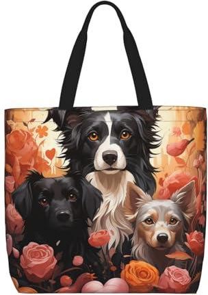 Generic Chien Dans Les Fleurs Sac A Main Femme L&eacute;ger Tote Bag Imperm&eacute;able Sac &Agrave; Bandouli&egrave;re Pour Travail Plage Gym