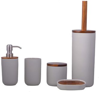 houseproud Combo 5teiliges Set hellgrau aus beschichteter Keramik und Akazienholz